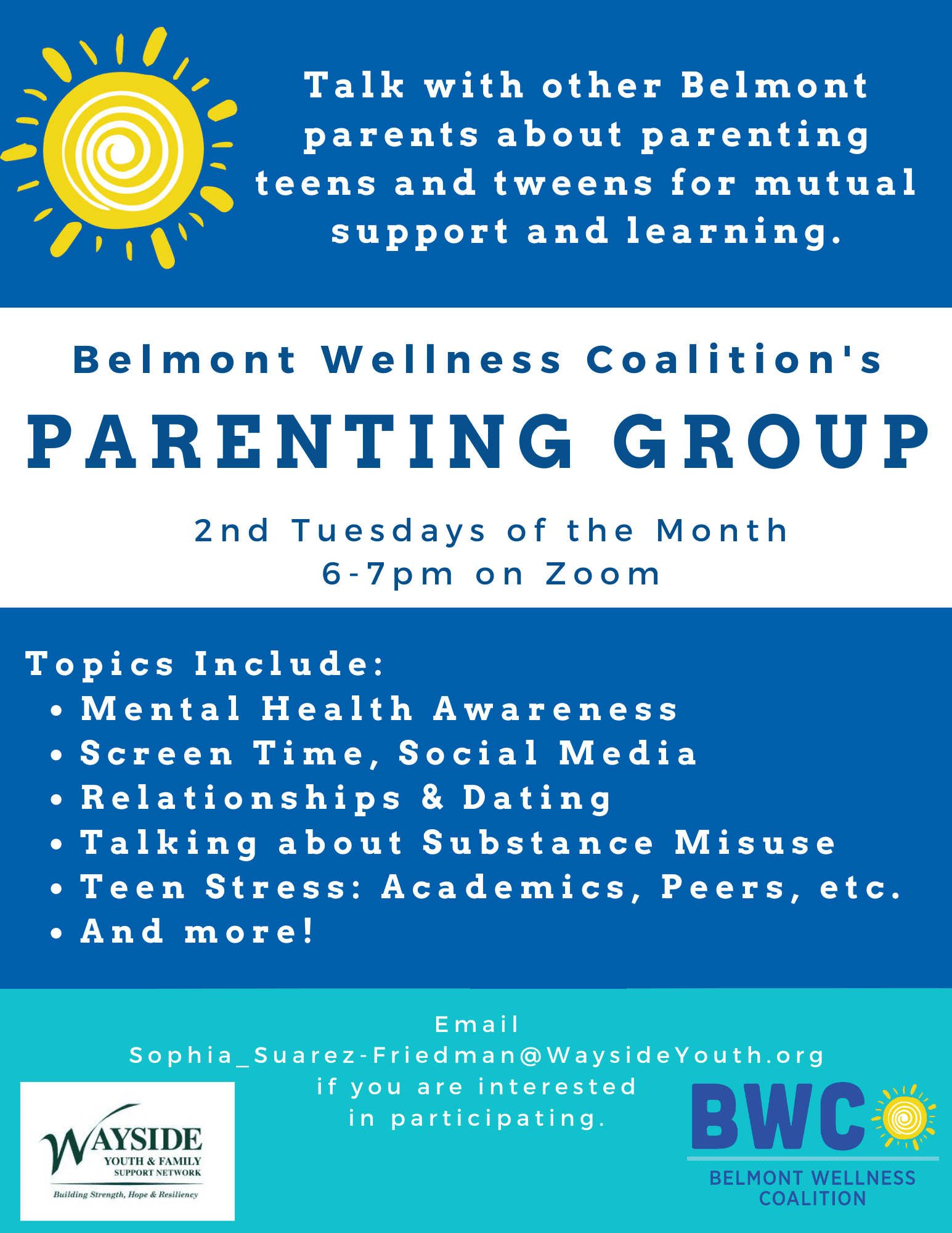Belmont Wellness Coalition Launches Parenting Group – First Meeting ...