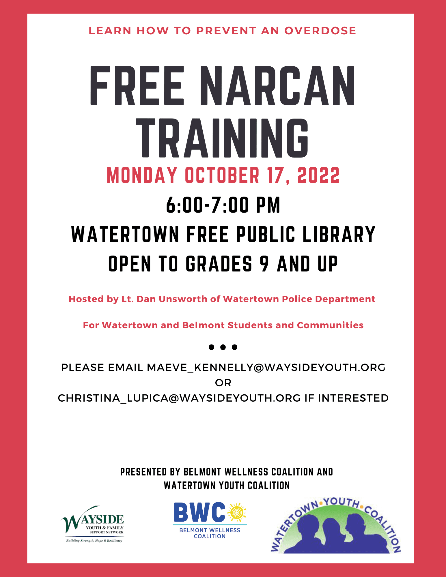 Free NARCAN Training – Belmont Wellness Coalition